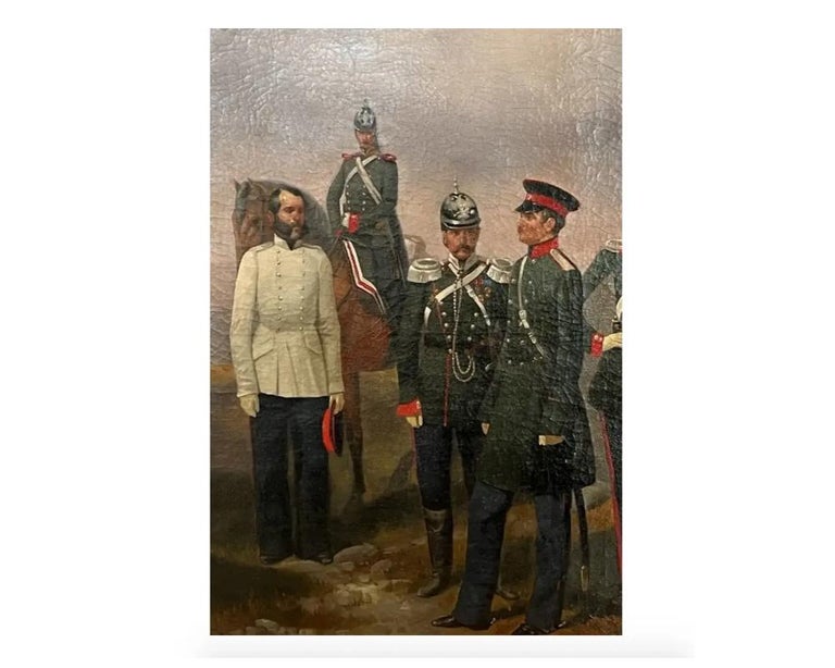 Antique Russian Military Presentation Painting Oil on Canvas Depicting ...