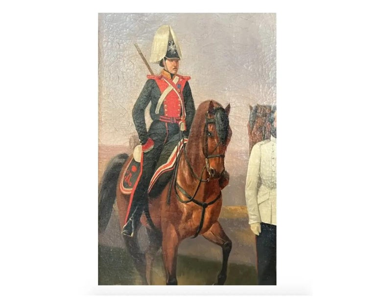 Antique Russian Military Presentation Painting Oil on Canvas Depicting ...