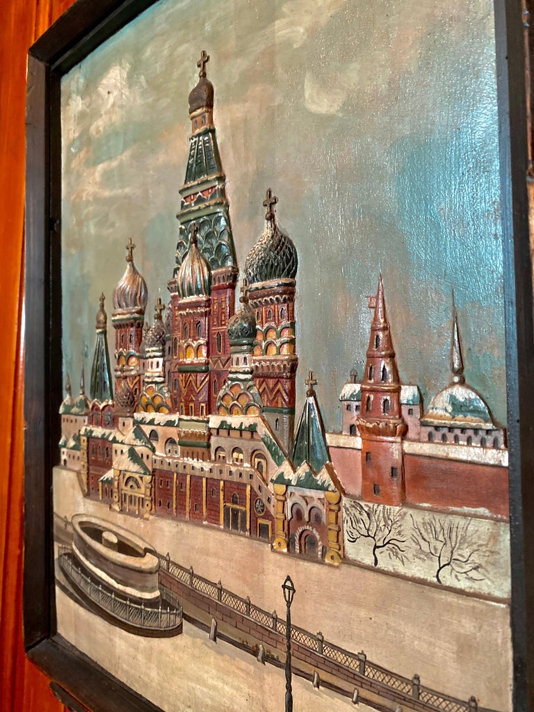 Antique Russian Oil Painting on Wood Panel, Illustration of Moscow ...