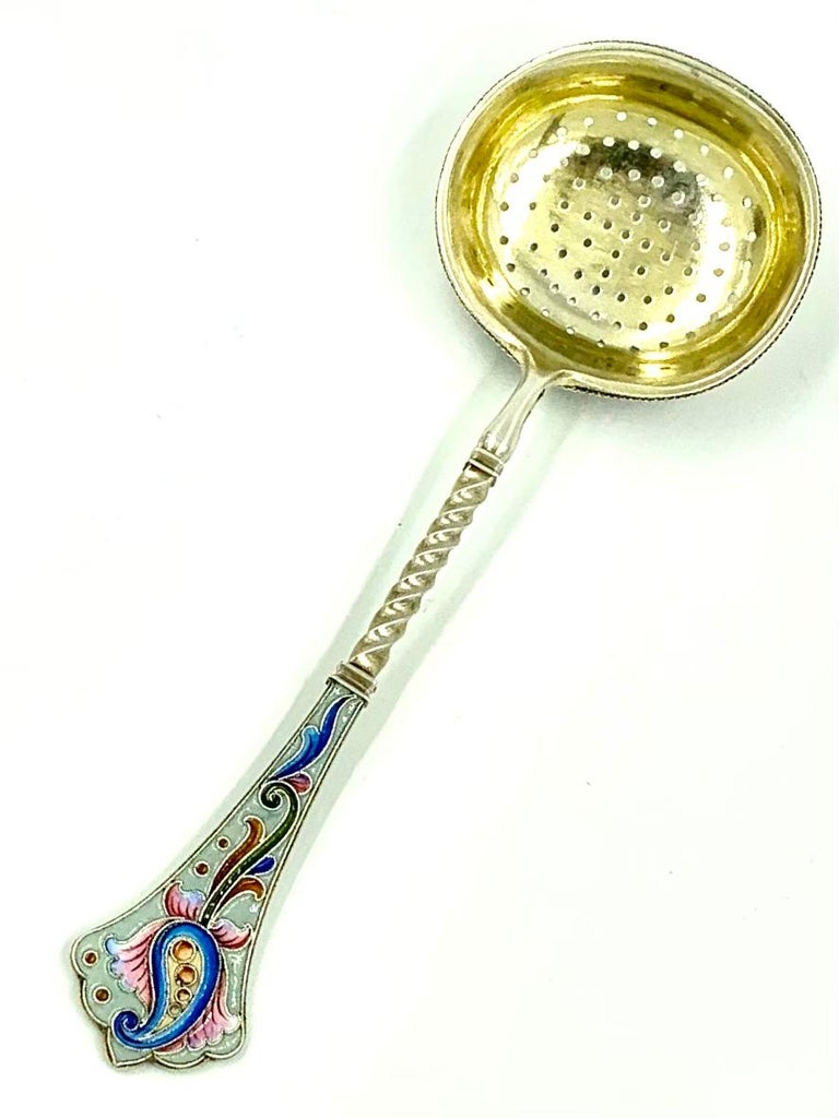 Antique Russian Pan-Slavic Silver Shaded Enamel Tea Strainer, Nikolai ...