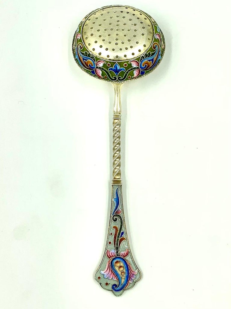 Antique Russian Pan-Slavic Silver Shaded Enamel Tea Strainer, Nikolai ...