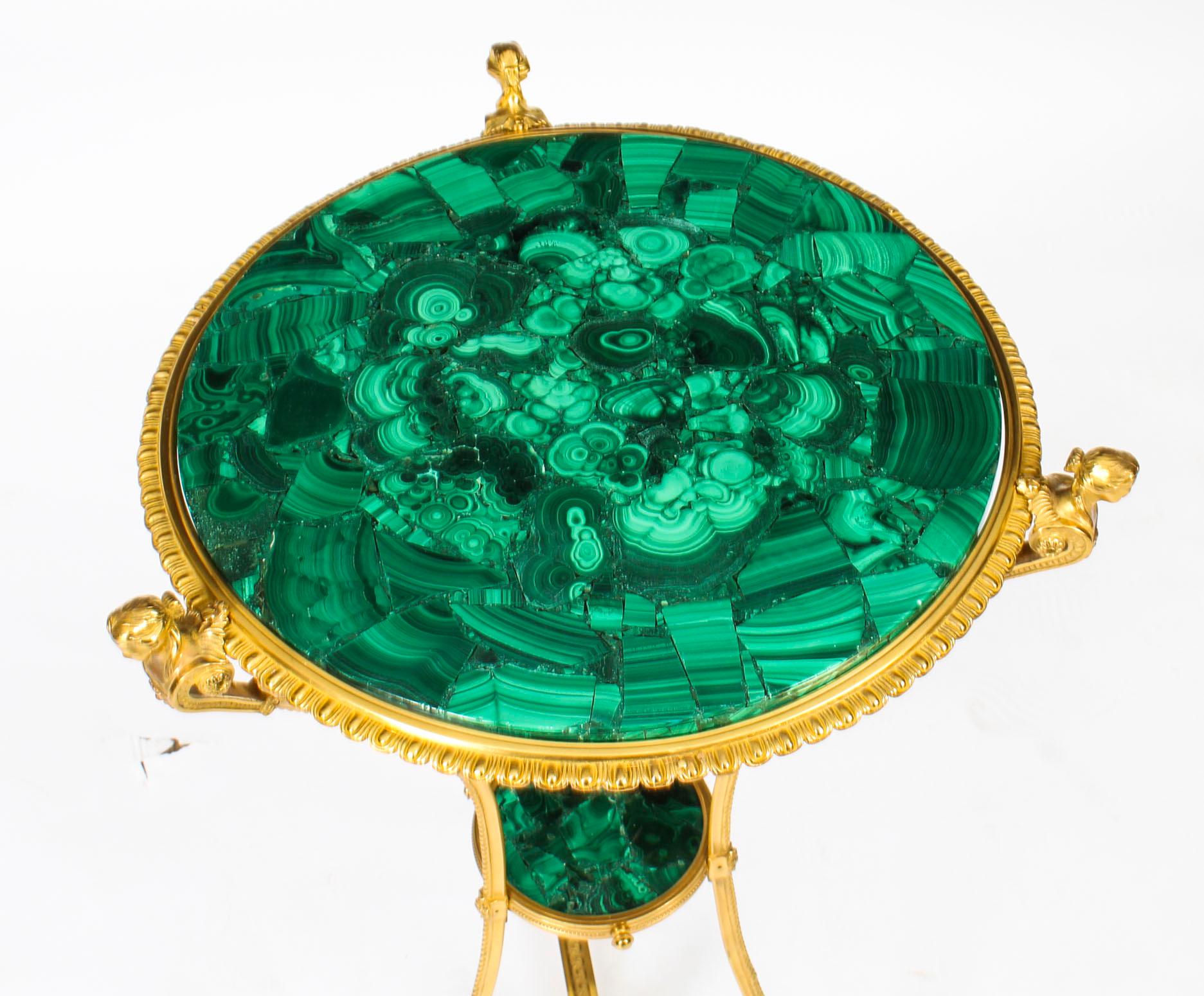 Antique Russian Round Ormolu Table with Green Malachite Top, 19th ...