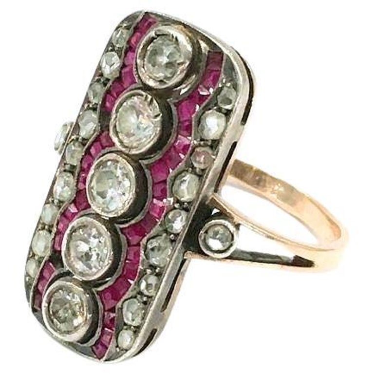 Antique Russian Ruby Diamond Ring For Sale at 1stDibs