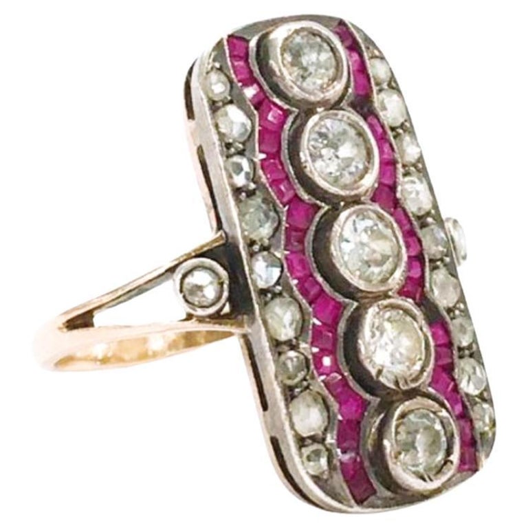 Antique Russian Ruby Diamond Ring For Sale at 1stDibs