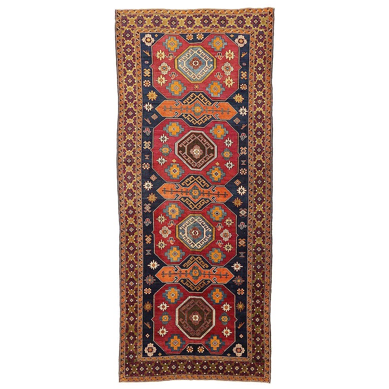 Antique Russian Shirvan Rug with Geometric and Floral Medallions in Red ...