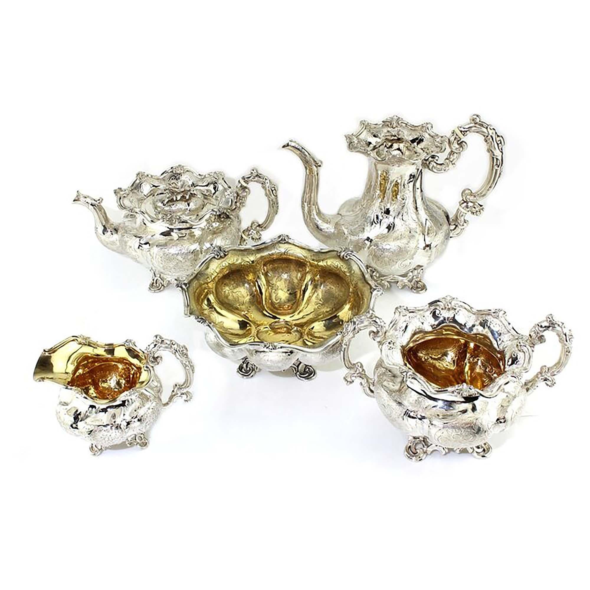 Antique Russian Silver 5 Pieces Coffee and Tea Set For Sale at 1stDibs
