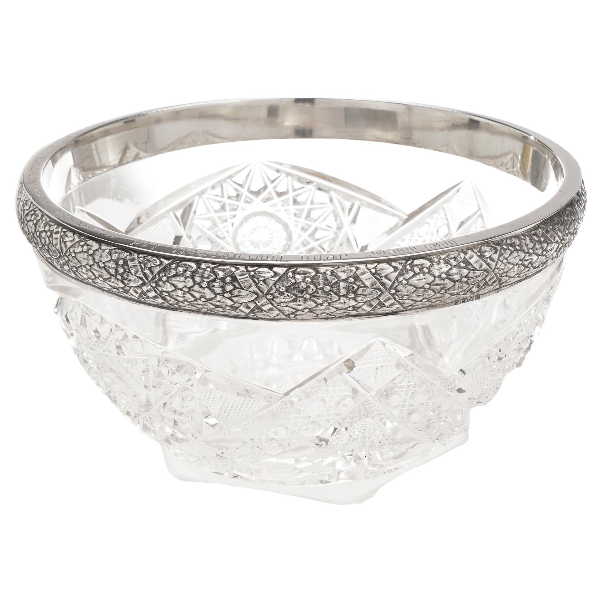 Vintage Russian Soviet Classic Large Crystal and Silver Circular Bowl ...