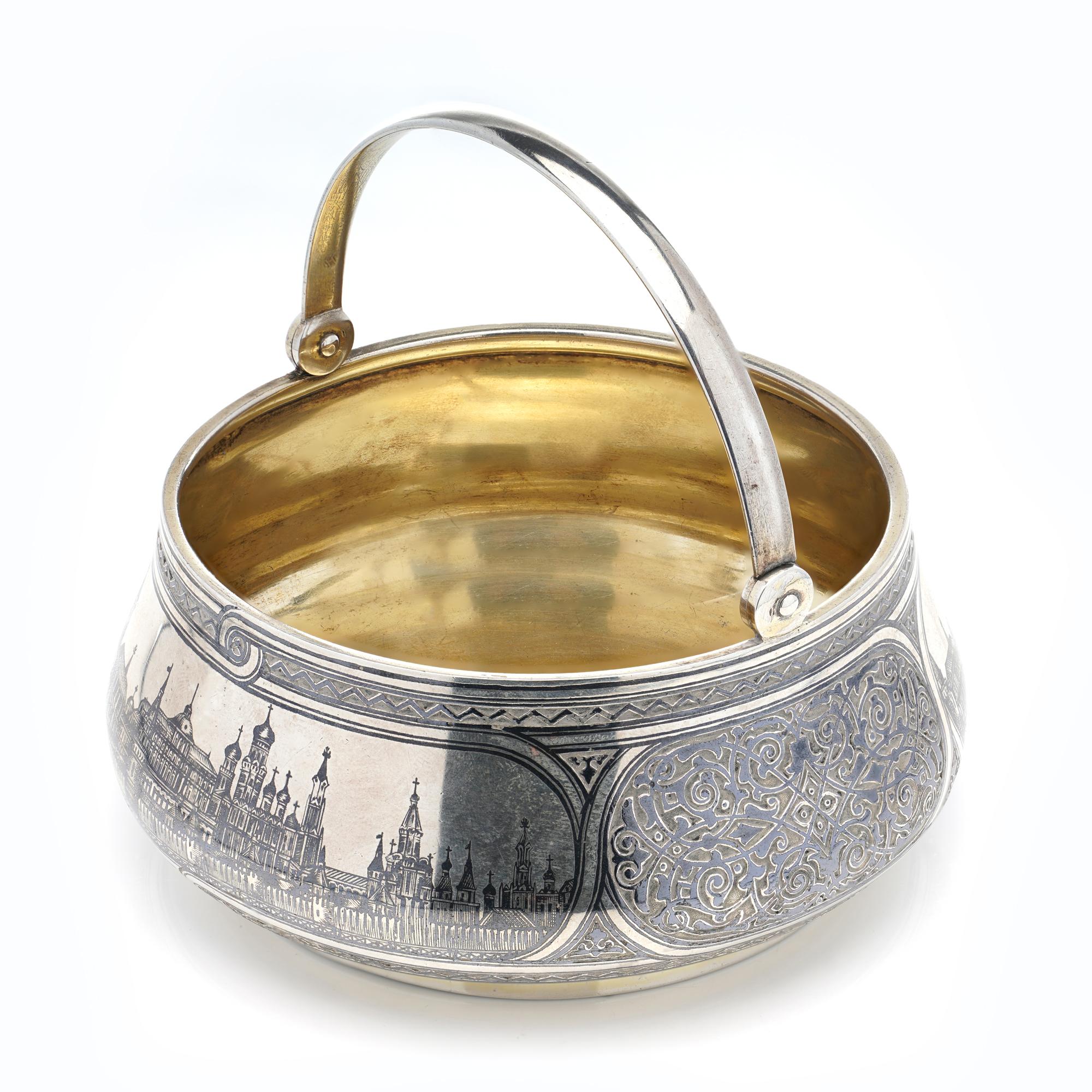 Antique Russian Silver and Niello Sugar Basket by Ignaty Sazikov For Sale at 1stDibs