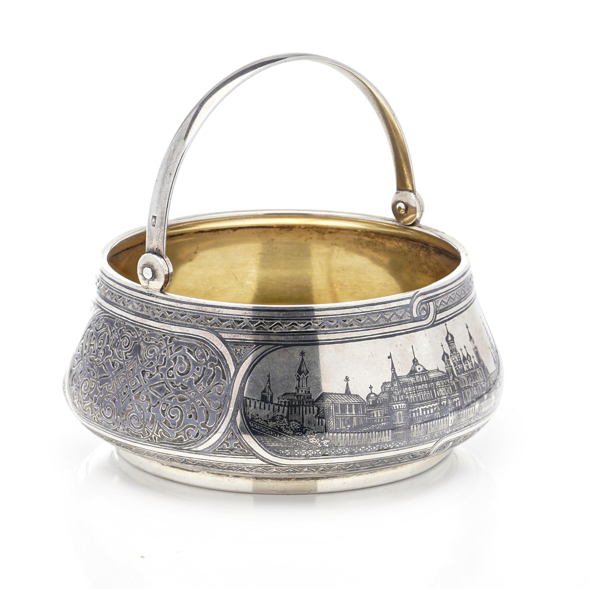 Antique Russian Silver and Niello Sugar Basket by Ignaty Sazikov For Sale at 1stDibs