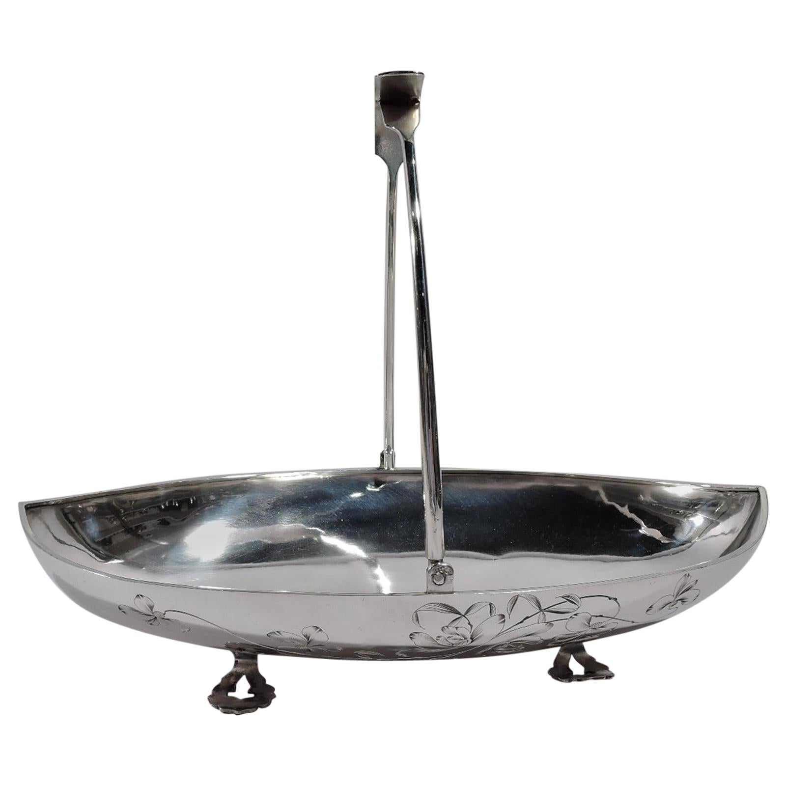 Antique American Sterling Silver Basket with Fruits and Flowers at 1stDibs