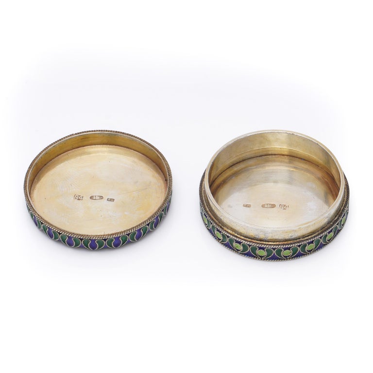 Antique Russian Silver and Cloisonné Enamel Pill Box For Sale at 1stDibs