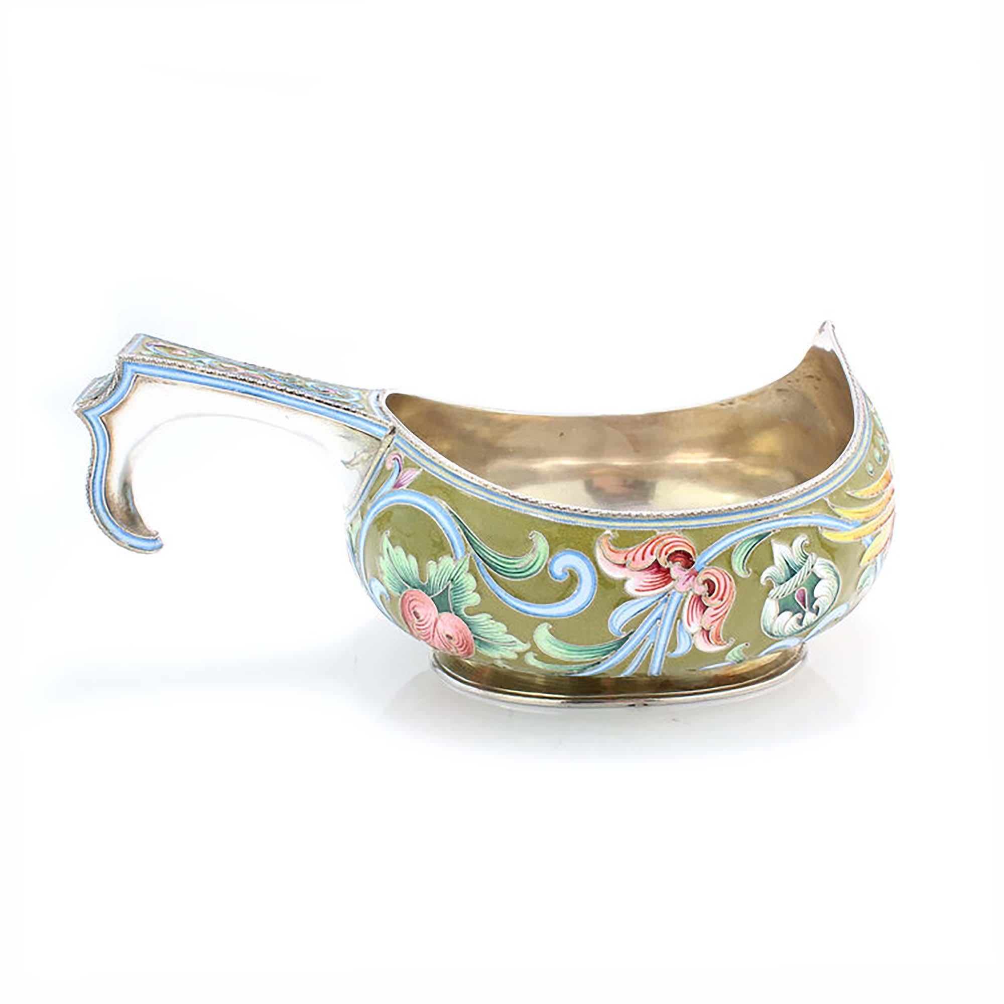 Antique Russian Silver Enamel Kovsh, by Maria Semenova For Sale at 1stDibs