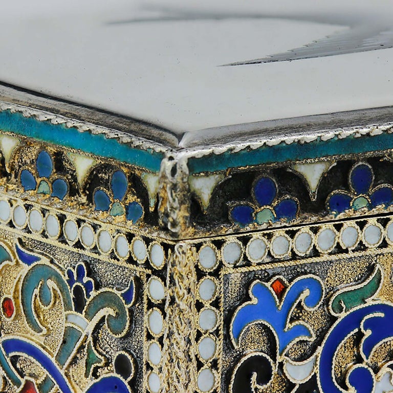 Antique Russian Silver Enamel Stamp Box For Sale at 1stDibs