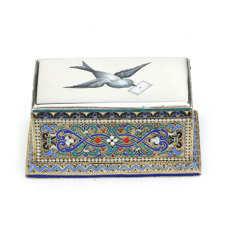 Antique Russian Silver Enamel Stamp Box For Sale at 1stDibs