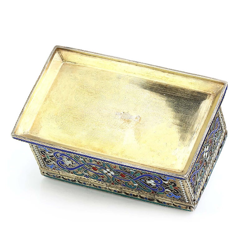 Antique Russian Silver Enamel Stamp Box For Sale at 1stDibs