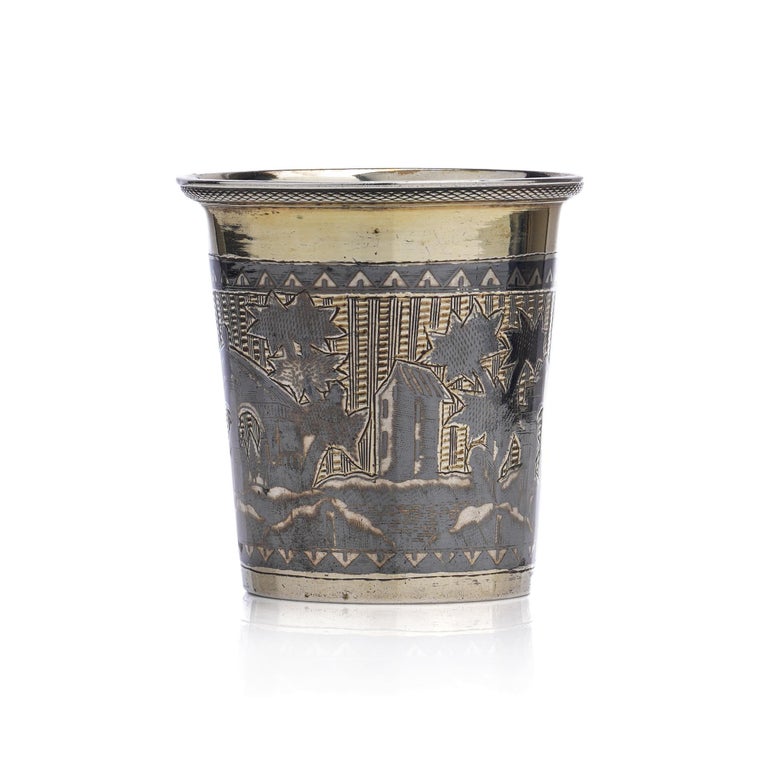 Antique Russian silver gilt and Niello enamel beaker decorated with ...
