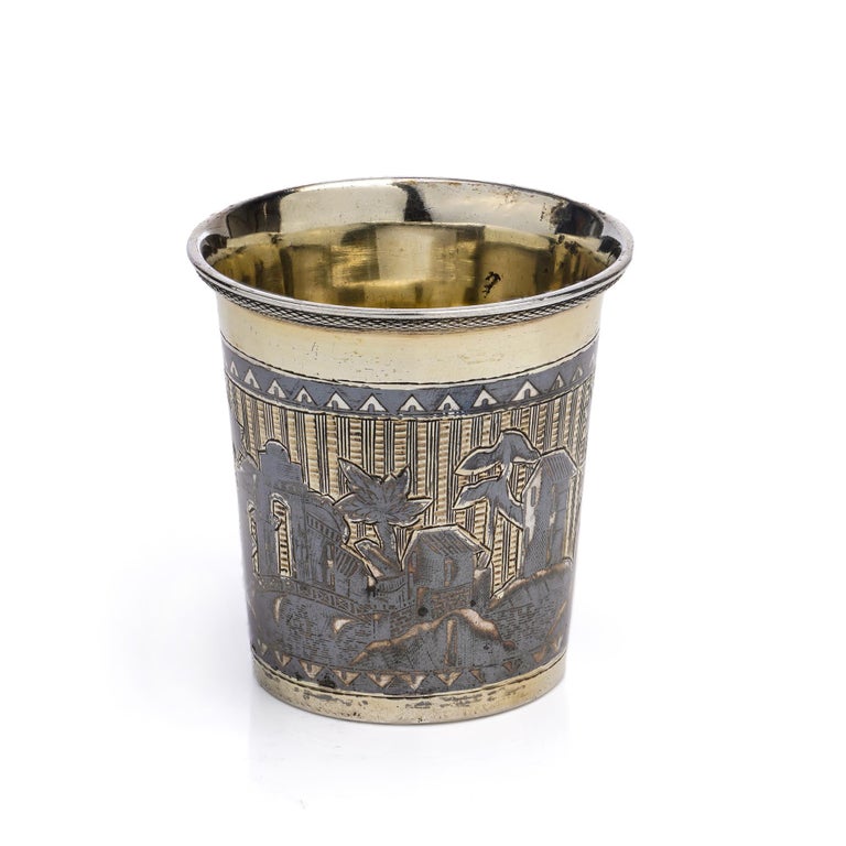 Antique Russian silver gilt and Niello enamel beaker decorated with ...