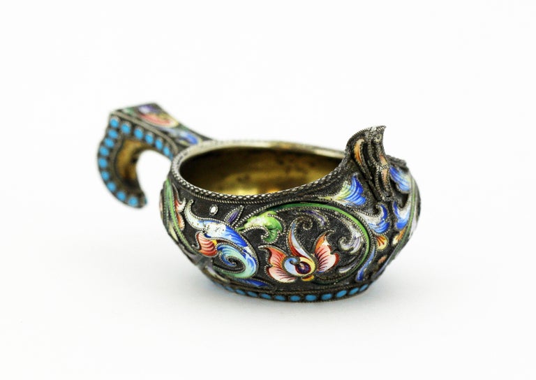 Russian Silver-Gilt and Cloisonné Enamel Miniature Kovsh, Moscow, circa ...