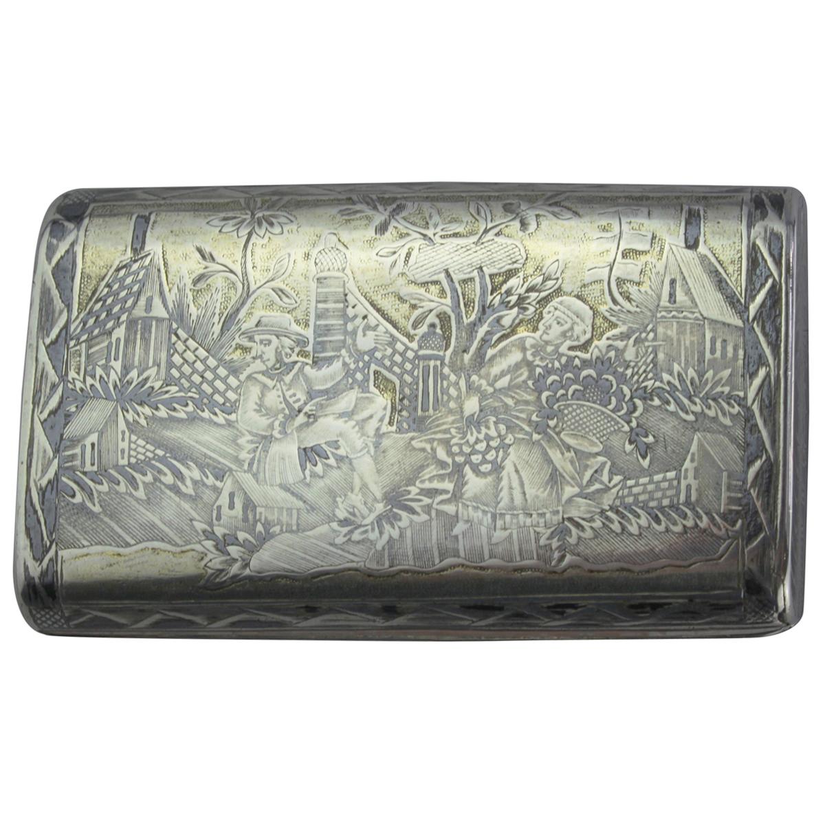 French Silver Niello Snuff Box, 19th Century at 1stDibs | niello silver