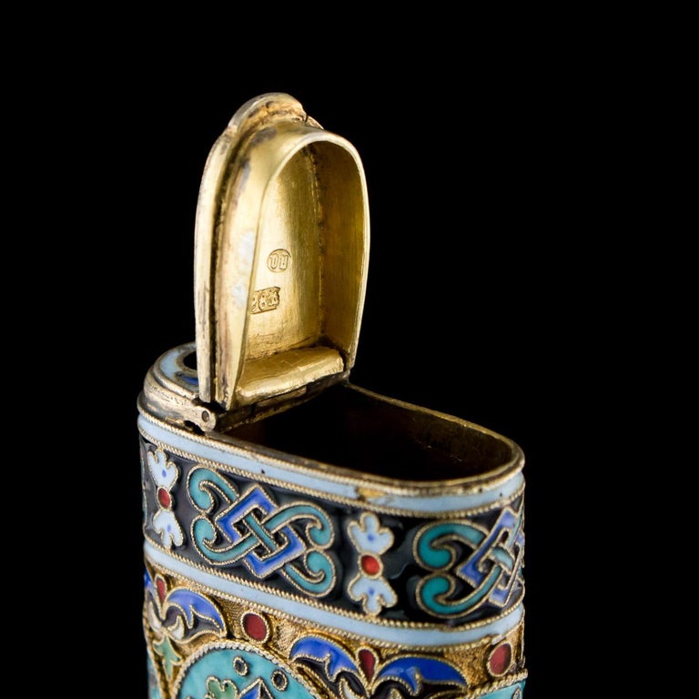 Antique Russian Solid Silver and Enamel Lighter, Pavel Ovchinnikov ...