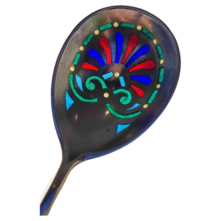 Antique Russian Solid Silver Plique a Jour Champleve Enamel Spoon at ...