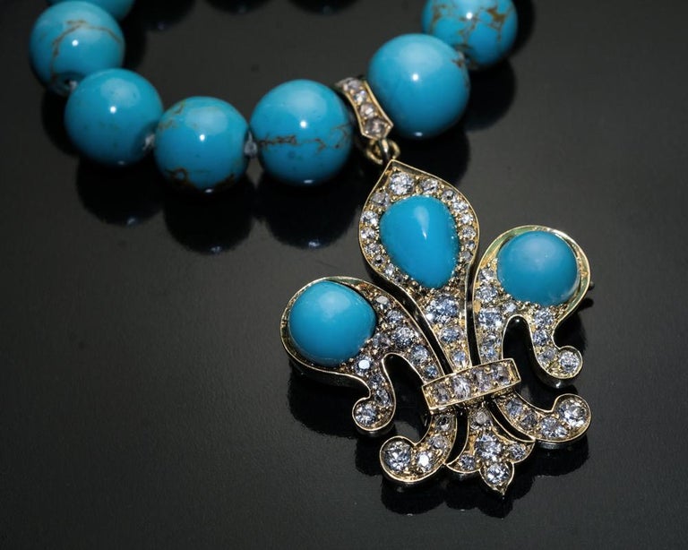 Antique Russian Turquoise Diamond Gold Fleur-de-Lis Necklace at 1stDibs ...