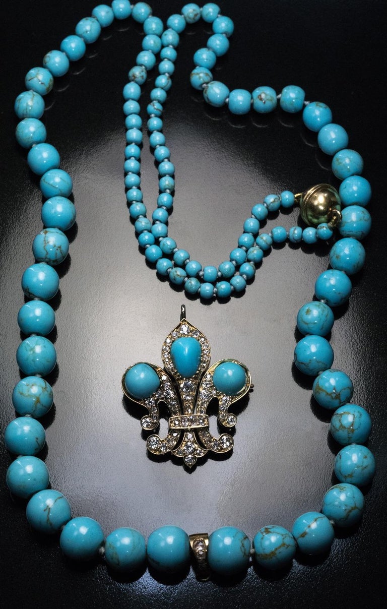 Antique Russian Turquoise Diamond Gold Fleur-de-Lis Necklace at 1stDibs ...