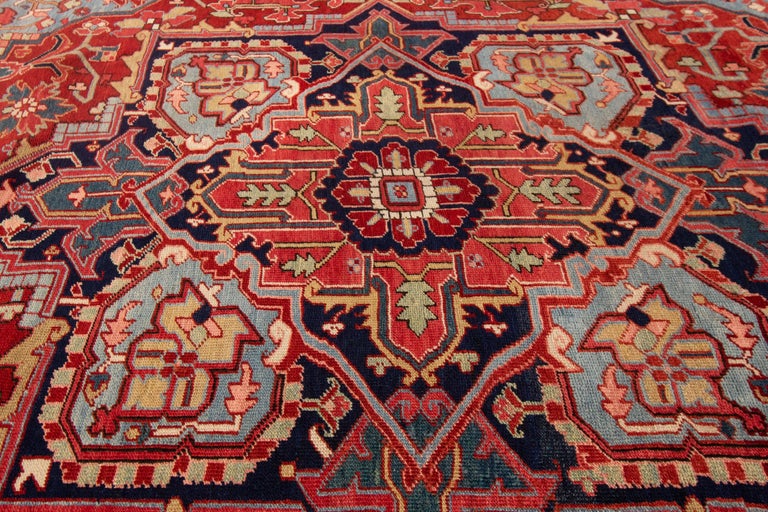 Antique Persian Heriz Red Handmade Medallion Motif Wool Rug For Sale at ...