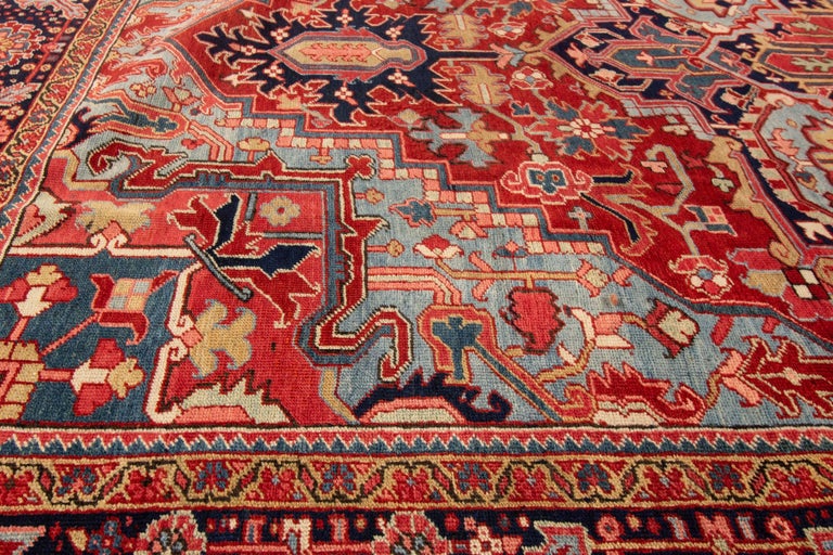 Antique Persian Heriz Red Handmade Medallion Motif Wool Rug For Sale at ...