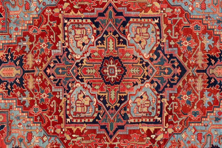 Antique Persian Heriz Red Handmade Medallion Motif Wool Rug For Sale at ...