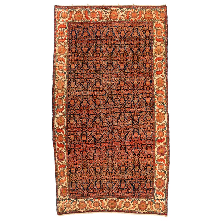 Antique Rust Ivory and Navy Blue Bakhtiari Persian Rug For Sale at 1stDibs