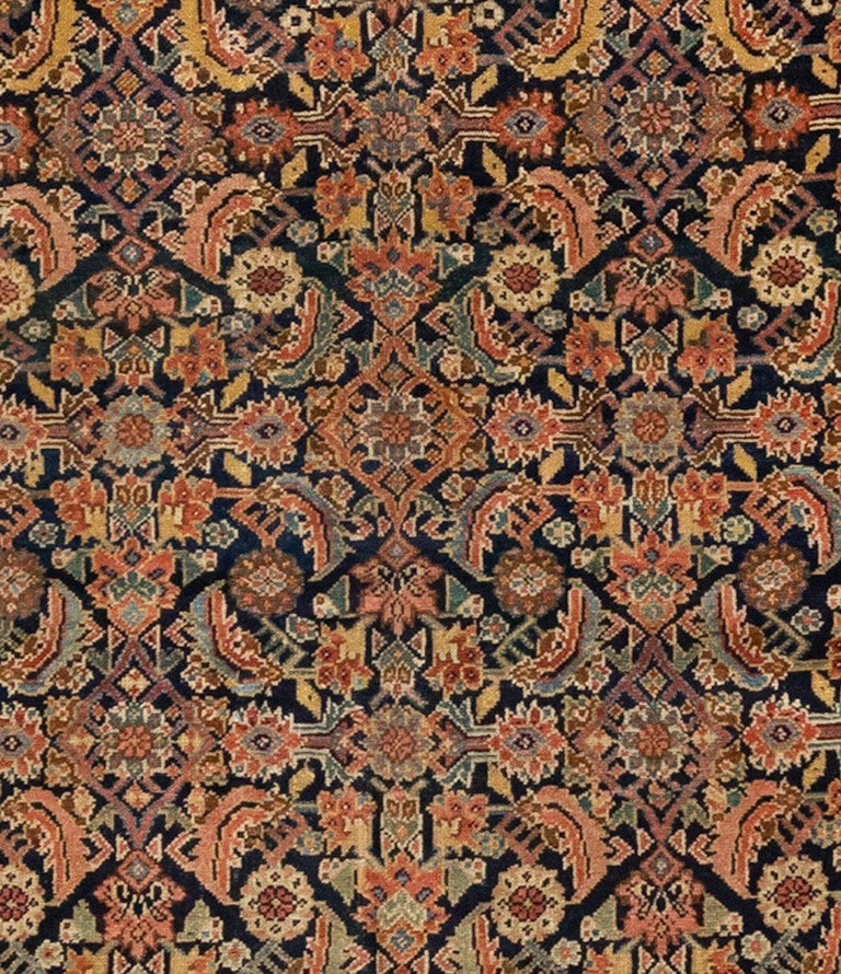Antique Rust Ivory Navy Blue Geometric Malayer Persian Rug, circa 1880 ...