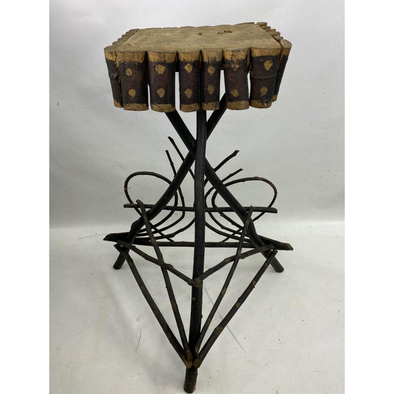 Antique Rustic Adirondack Twig Plant Stand For Sale at 1stDibs