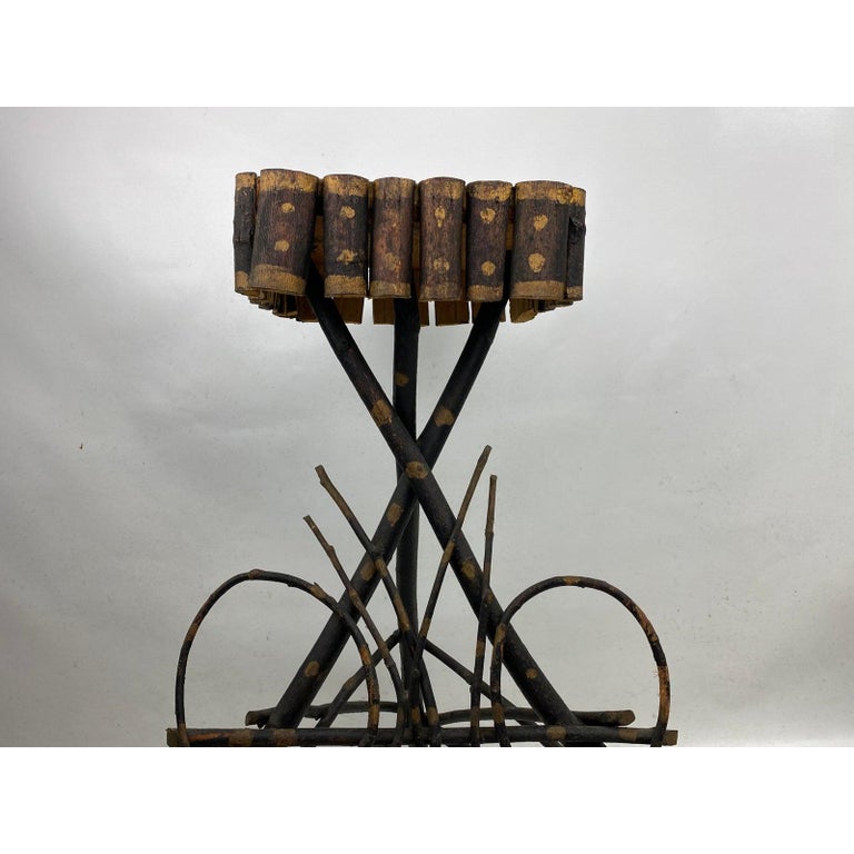 Antique Rustic Adirondack Twig Plant Stand For Sale at 1stDibs