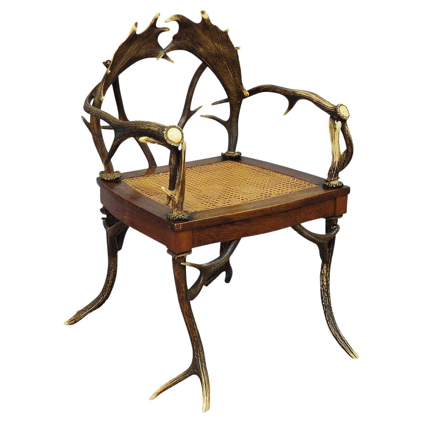 Rustic Continental Oak and Antler Smoking Stand For Sale at 1stDibs