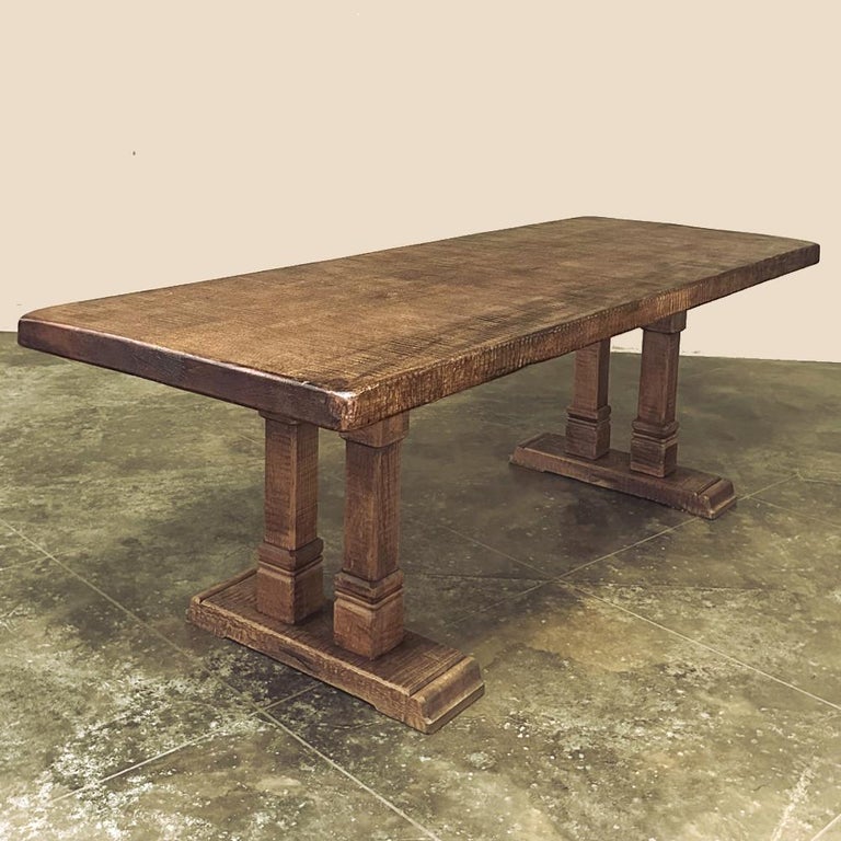 Antique Rustic Country French Farm Table in Solid Oak For Sale at 1stDibs