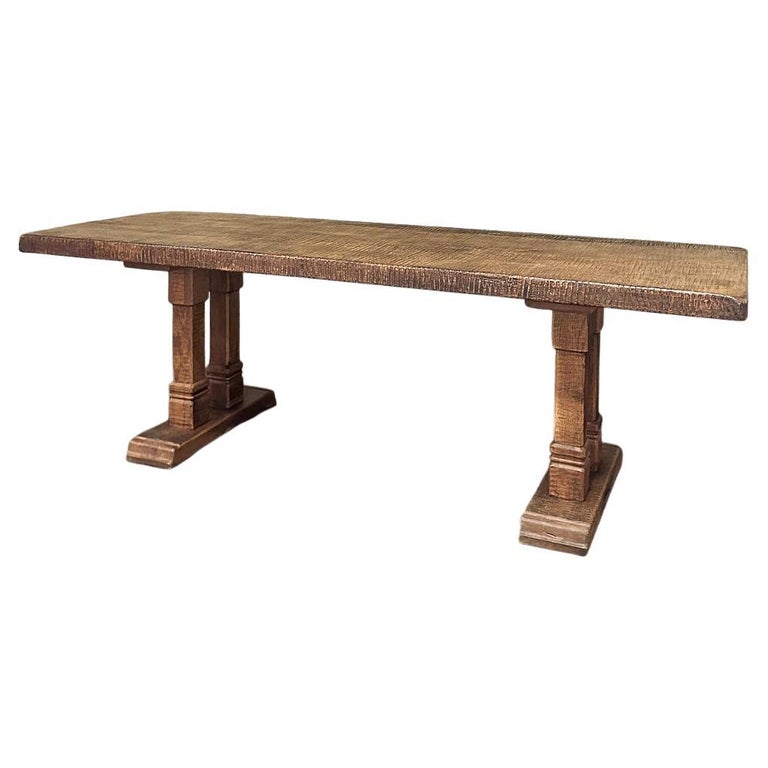 Antique Rustic Country French Farm Table in Solid Oak For Sale at 1stDibs