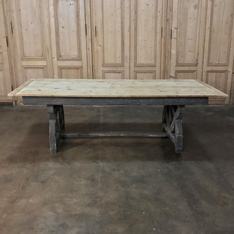 Antique Rustic Country French Pine Wagon Wheel Trestle Table For Sale ...