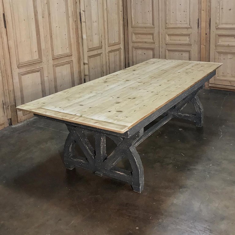 Antique Rustic Country French Pine Wagon Wheel Trestle Table For Sale ...