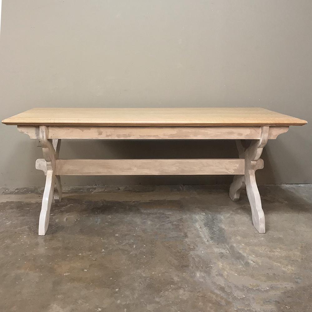 Antique Rustic Country French Whitewashed Trestle Table For Sale at 1stDibs