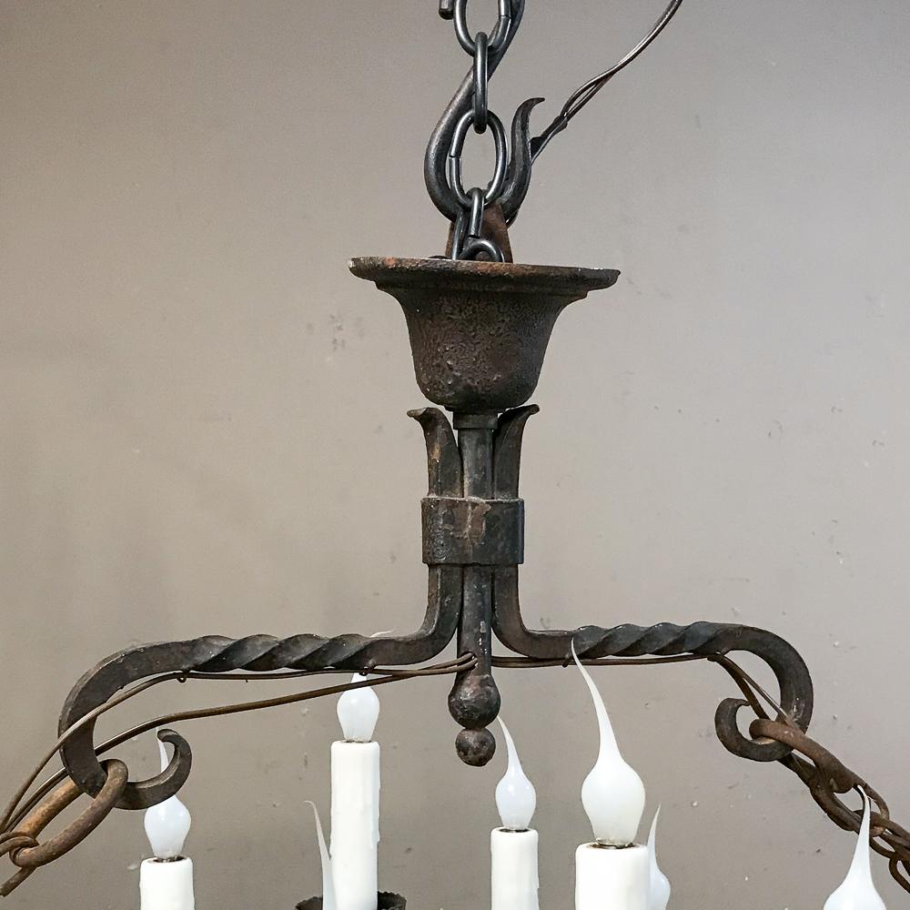 Antique Rustic Country French Wrought Iron and Timber Chandelier at 1stDibs