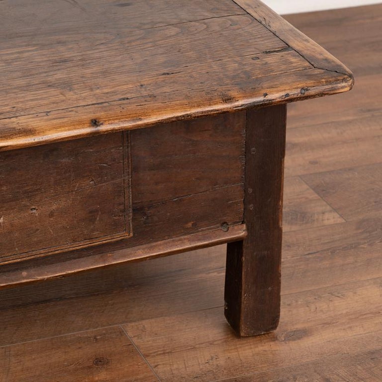 Antique Rustic Elm Coffee Table with Two Drawers For Sale at 1stDibs