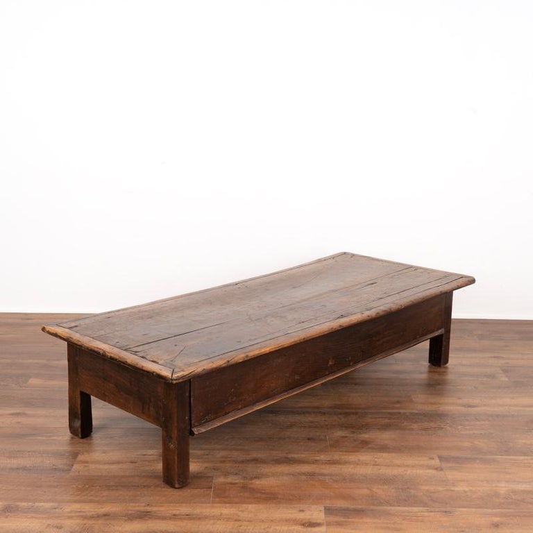 Antique Rustic Elm Coffee Table with Two Drawers For Sale at 1stDibs