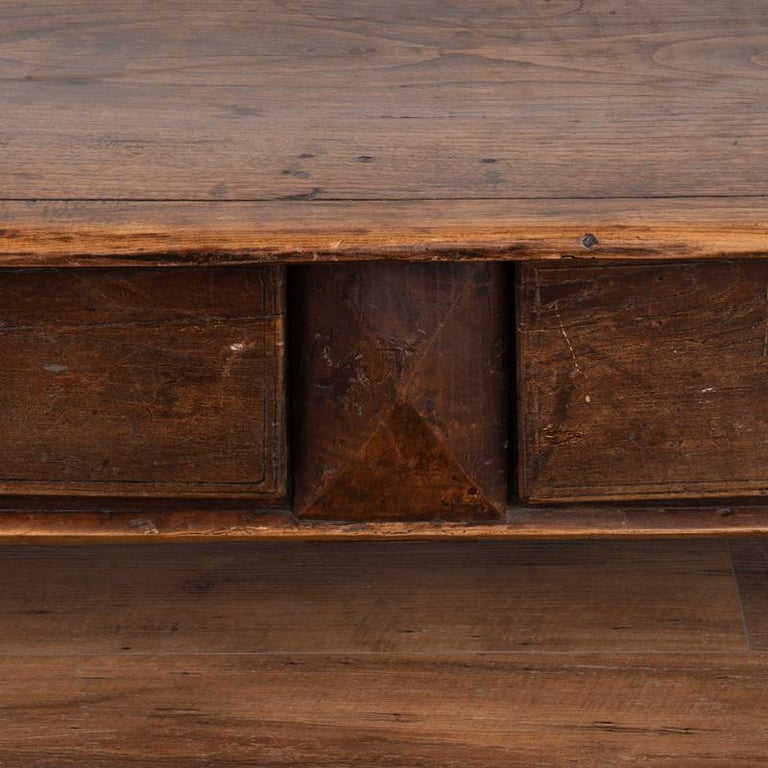 Antique Rustic Elm Coffee Table with Two Drawers For Sale at 1stDibs