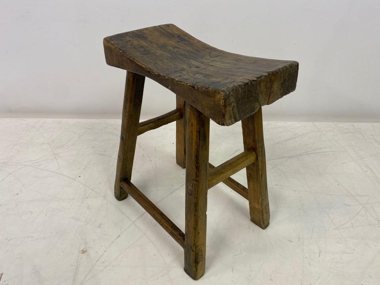 Antique Rustic Elm Stool For Sale at 1stDibs
