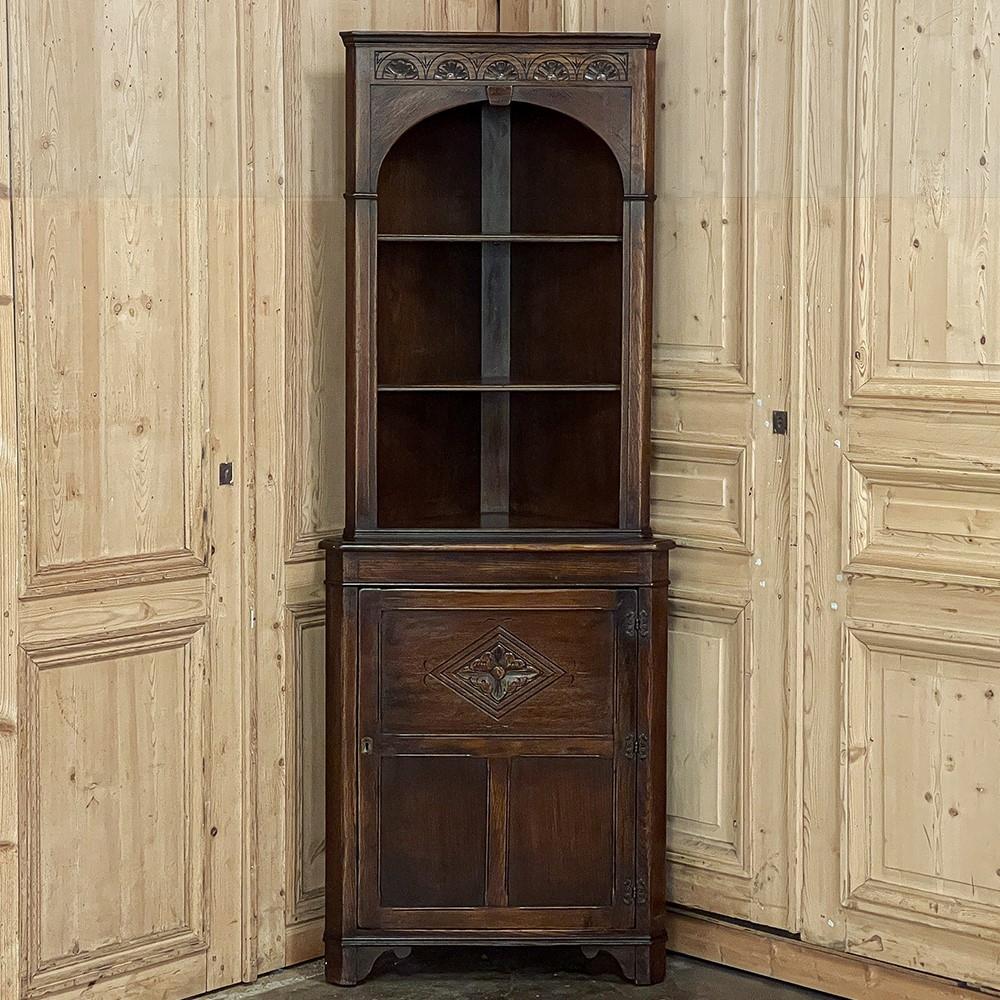 Antique Rustic English Colonial Corner Cabinet For Sale at 1stDibs