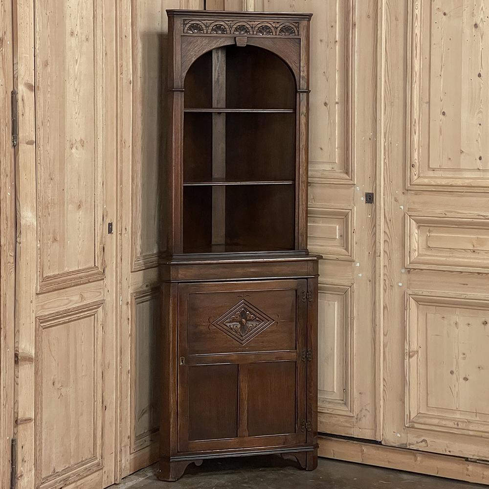Antique Rustic English Colonial Corner Cabinet For Sale at 1stDibs