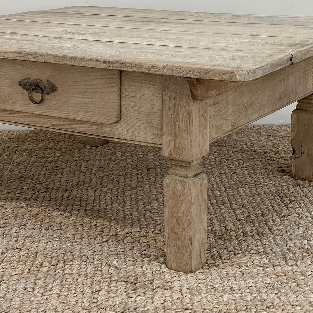 Antique Rustic European Stripped Oak Coffee Table For Sale at 1stDibs