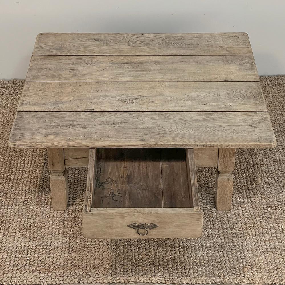 Antique Rustic European Stripped Oak Coffee Table For Sale at 1stDibs