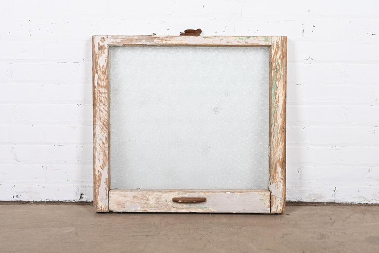 Antique Rustic Frosted Glass Window For Sale at 1stDibs